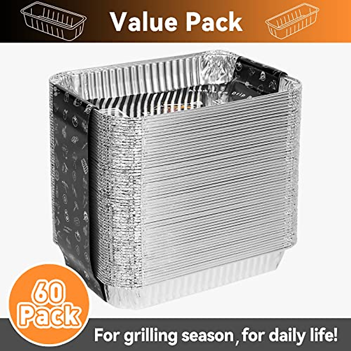 SHINESTAR 60-Pack Drip Pans for Weber, Grill Accessories for Weber Genesis, Spirit, Q Series, Disposable Aluminum Foil Grease Tray Liners, 8.5 x 6 Inch