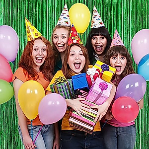 Green Party Streamers 2Pack Foil Fringe Curtains 3.3 x 8.3ft Door Streamers Metallic Tinsel Curtain New Year Party Decors Glitter Streamers Decors Photo Booth Tinsel Streamers Birthday Party Decors