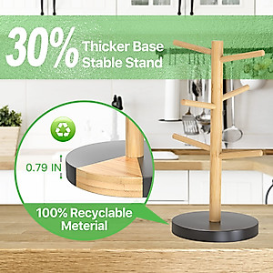 Wisuce Bamboo Mug Holder Tree, Thicker Base Coffee Cup Holder Stand for Counter, Mug Rack with 6 Hooks