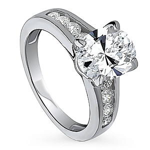 BERRICLE Sterling Silver Solitaire Wedding Engagement Rings 2.5 Carat Oval Cut Cubic Zirconia CZ Cocktail Promise Ring for Women, Rhodium Plated Size 5