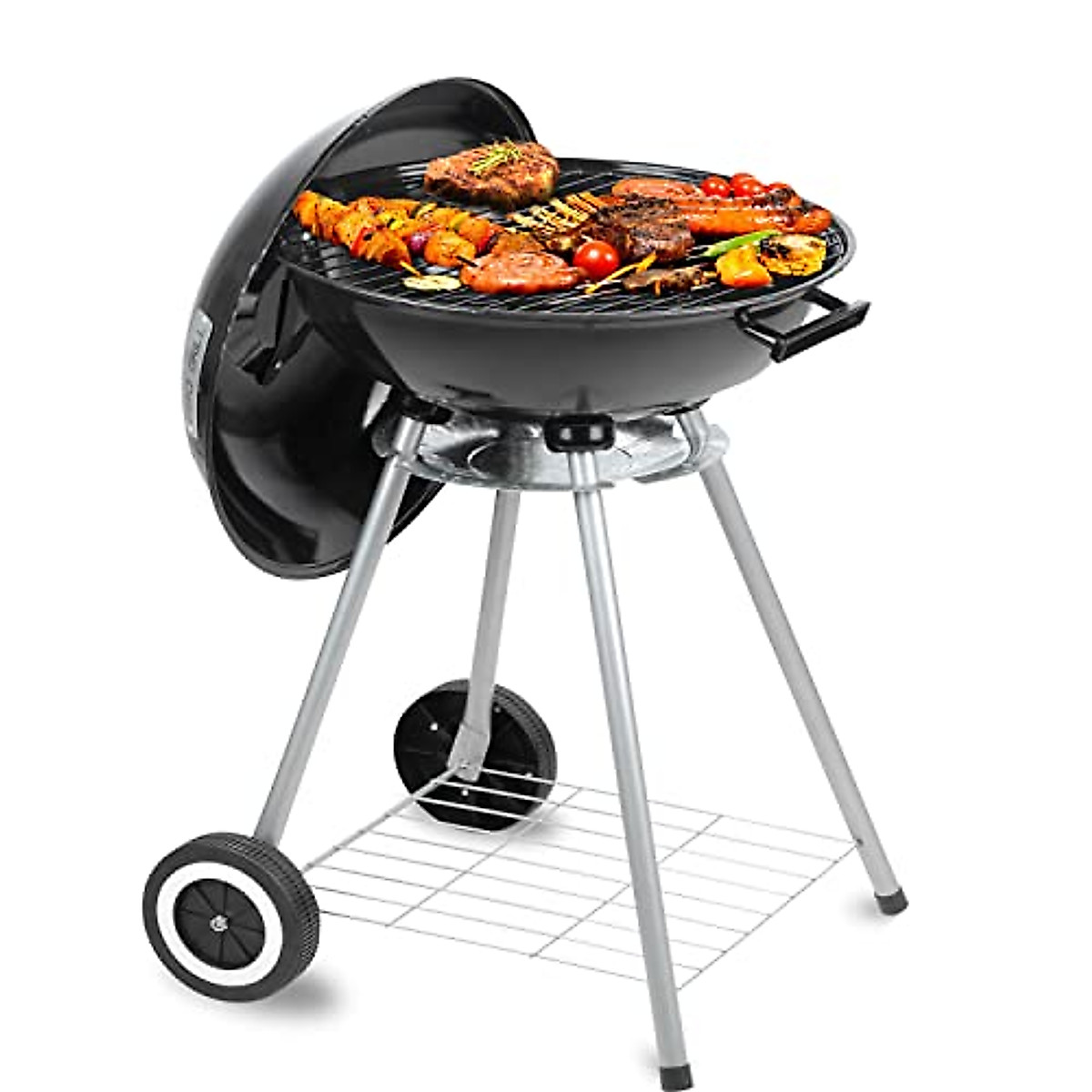 Sunoutife Charcoal Grills, 18.5” Portable BBQ Kettle Grill with Wheels for Outdoor Cooking Barbecue Camping