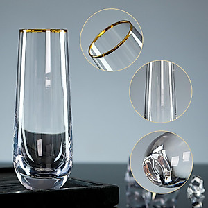 DORELINA Stemless Champagne Flutes Set of 4, Gold Rim Champagne Glasses, Best Gift