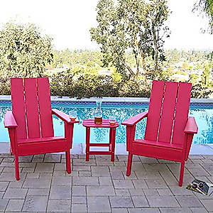 Resin TEAK Modern Adirondack Chair, Premium All Weather Outdoor Patio Furniture, 21 Inch Wide Seat, Up to 350 lbs, Outdoor Patio Chairs for Deck, Porch, Poolside & Backyard (Red)