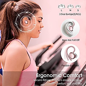 Wireless Earbuds, HiFi Stereo Sport Bluetooth 5.3 Headphones with Earhooks, 48H Deep Bass in-Ear Headphones with LED Display, Noise Cancelling, IP7 Waterproof Earphones Built-in Mic for Running (Rose)