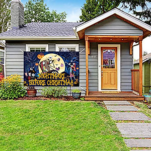 Nightmare Before Christmas Banner Backdrop Decorations, Nightmare Before Christmas Halloween Party Hanging Banner Front Door Sign Decorations