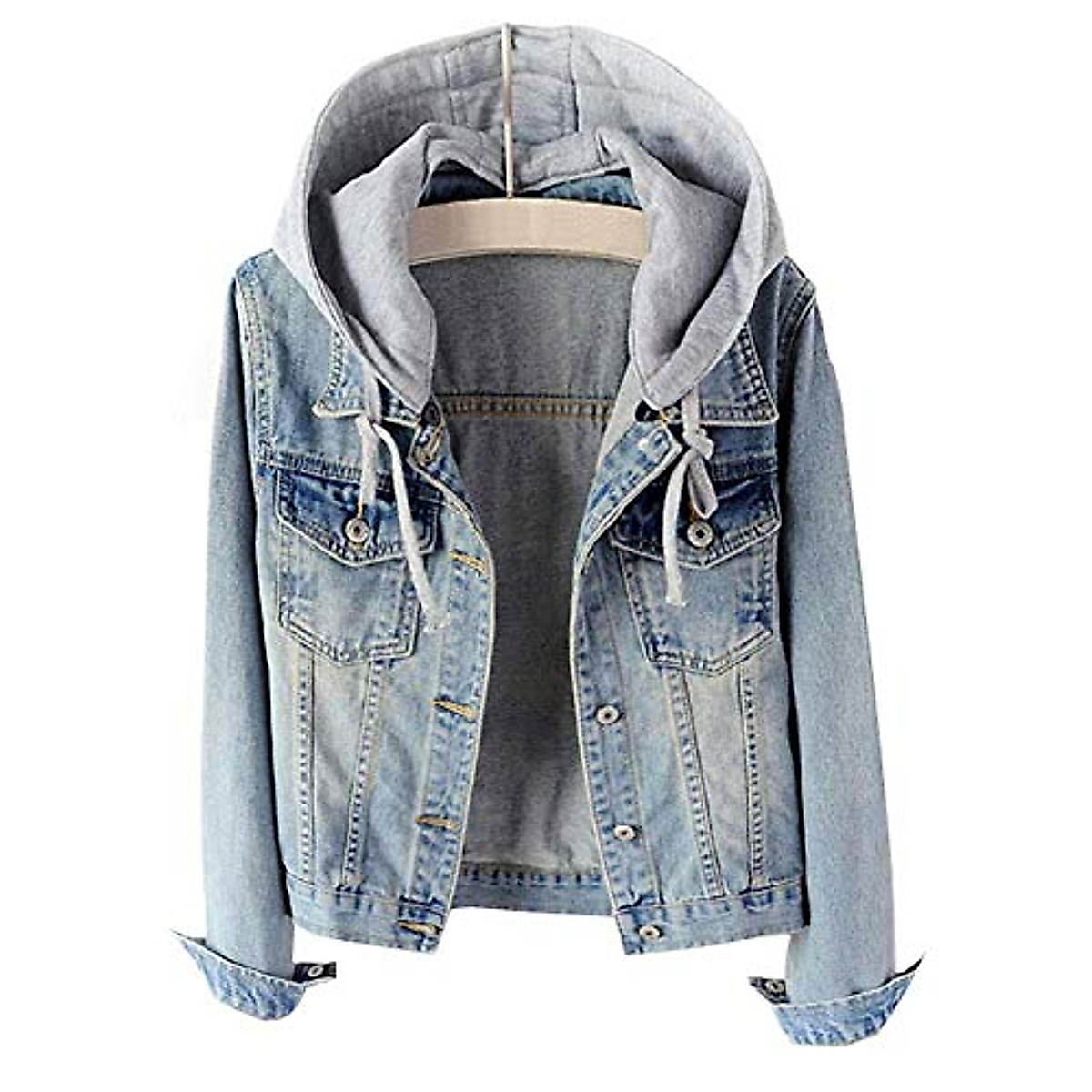 LifeShe Women's Casual Detachable Hoodie Denim Jacket