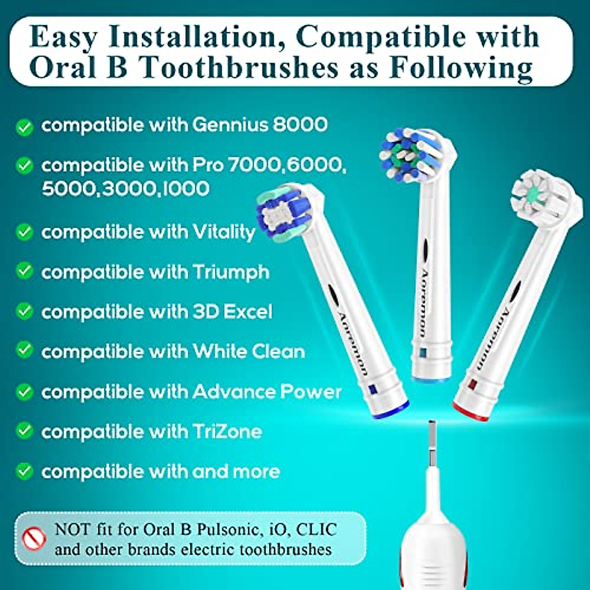 Aoremon Toothbrush Heads Compatible with Oral B Braun Electric Toothbrush Precision Clean Cross Action Pro GumCare 7000 1000 3000 5000 9600, 12 Pack