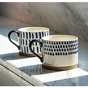 Koja Hand Painted 15 oz. Porcelain Ceramic Mugs Set. Service for 4.