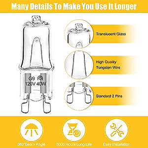 LURNOFY G9 Halogen Light Bulbs,120V 40W Halogen Bulbs 2 Pin,6 Pack Halogen Bulbs Dimmable 2700K Warm White Long Lasting,Flicker Free G9 Bulb for Under Cabinet Puck Light,Chandeliers,Microwave Oven,RV