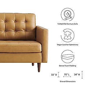 Modway Exalt Tufted Vegan Leather Sofa, Tan
