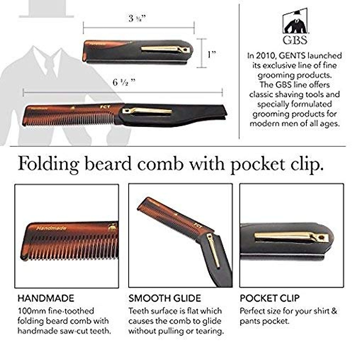 G.B.S Men's All-Natural Hair & Mustache Styling Wax Clay (3oz), Folding Comb & 7in Dressing Comb Bundle