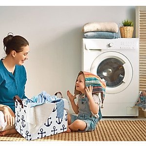 HIYAGON Kids Storage Basket Nautical Gift Basket Empty Boys Toy Storage Bin Organizer Box Rectangular Room Decor for Home,Books (Anchor)