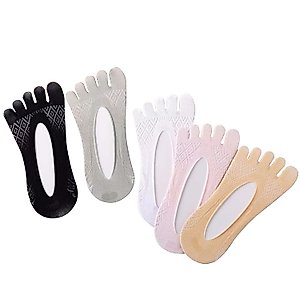 JJLEAF Toe Socks, 5 Pairs No Show Low Cut Five Finger Socks Athletic for Women Toe Separated Socks with Gel Tab