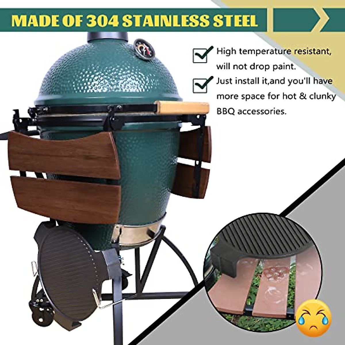 KAMaster Grill Nest Rack for Large Big Green Egg intEGGrated Nest+Handlers,2 Slot Positions Hold convEGGtors,Cooking grids and Baking Stones,Stainless Steel Rack Convenient Storage for Kamado Classic