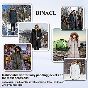 BINACL Women's Winter Warm Thickened Long Coat with Detachable Faux Fur Hood Outwear Zip Up Cotton Jacket with Pockets (Navy,XXL)