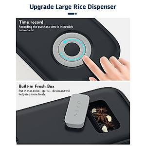 Lenwi 26.5 Lbs Rice Dispenser, Large Rice Container with Scale Measuring Cup, BPA-Free Household Rice Storage Container with Time Scale, for Home Kitchen Pantry Organization