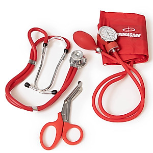 Primacare KB-9181 Professional Series Blood Pressure kit with Sprague Rappaport Stethoscope, Fanny Pack Aneroid Combo for Medical Emergencies and First Aid Purposes, Red, 8x2x6 inches