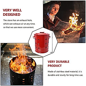 HANABASS Enamel Burn Barrel Incinerator Cages Fire Pits with Double Handle Fire Pit Poker Stick Metal Garden Fire Cage Debris Burn Bin Pot for Wood Paper Leaf Trash Backyard Bonfire