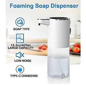 Josnown Foaming Soap Dispenser, Touchless Automatic Soap Dispenser with 4-Level Adjustable Foam, USB Rechargeable, 13.5oz/400ML Wall Mount Soap Dispenser for Bathroom Kitchen Office Commercia