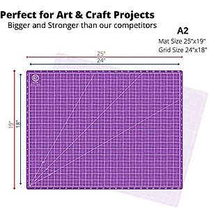 KC GLOBAL A2 (25"x19") Professional Grade Self-Healing Cutting Mat (Purple) - Odor-Free, Double-Sided, eco-Friendly, Durable. Premium Desk mat for Crafting, Sewing, Quilting and Art Projects