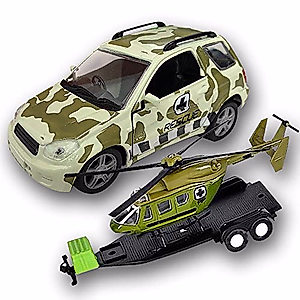 ArtCreativity SUV Toy Car with Trailer and Helicopter Playset for Kids, Interactive Northern Trek Play Set with Detachable Helicopter & Opening Doors on 4 x 4 Car, Best Birthday Gift for Boys & Girls