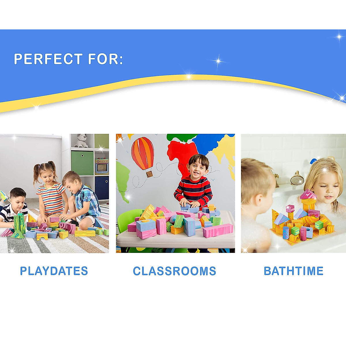 Morvat 60 Piece Colorful Soft EVA Foam Building Blocks Set, Waterproof Play Toy for Children Babies Toddlers & Kids, Boys & Girls Gift, Non Toxic & BPA Free, Bath Tub Platform, Carry & Dry Bag