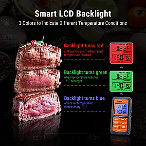 ThermoPro TP07 Wireless Meat Thermometer for Cooking, Digital Grill Thermometer with Temperature Probe, Smart LCD Screen BBQ Thermometer for Grilling, Oven Safe Food Smoker Thermometer for Kitchen