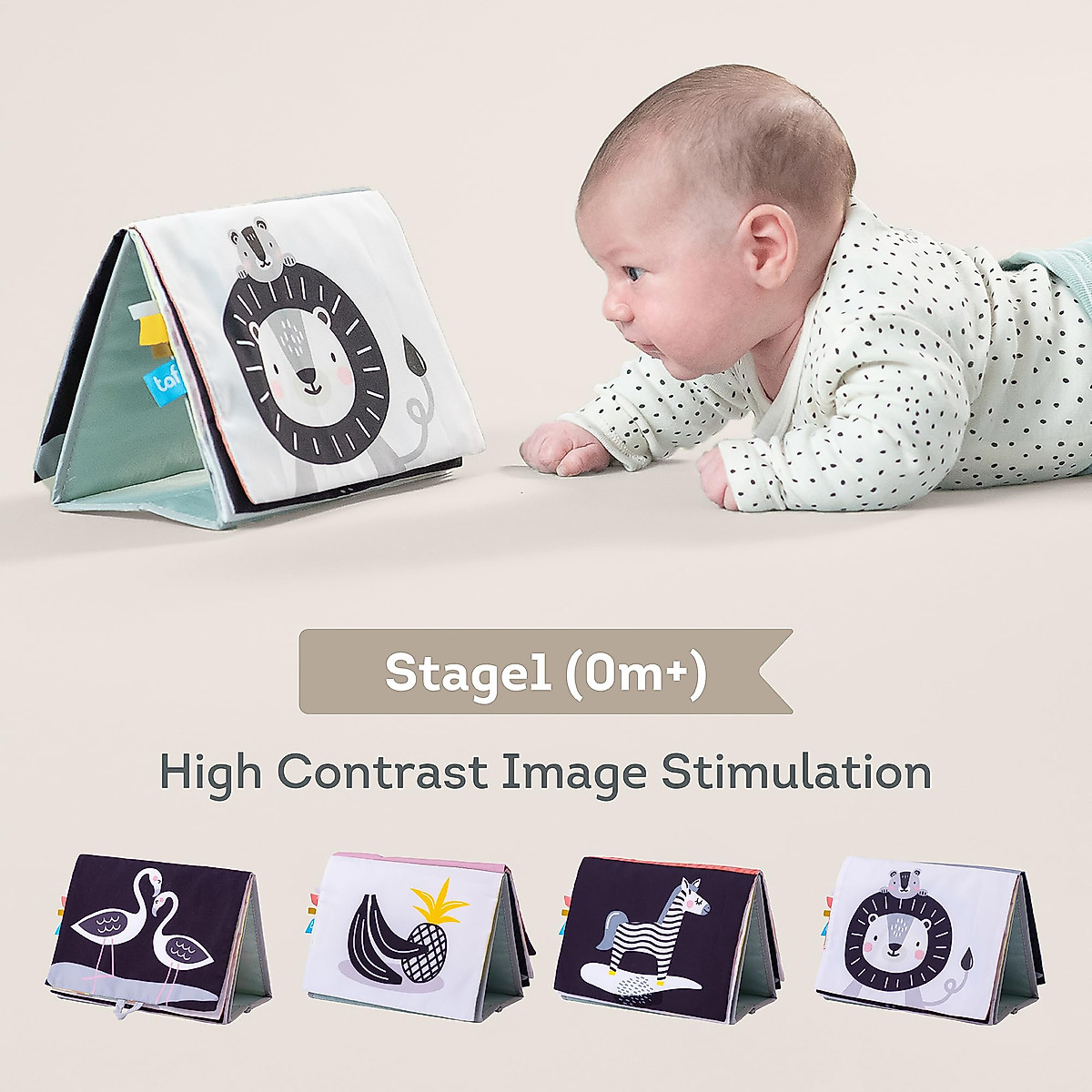Taf Toys Savannah Infant Tummy-time Soft Crinkle Activity Book with Huge Baby Safe Mirror, 3D Activities, Textures and a Soft Baby Teether