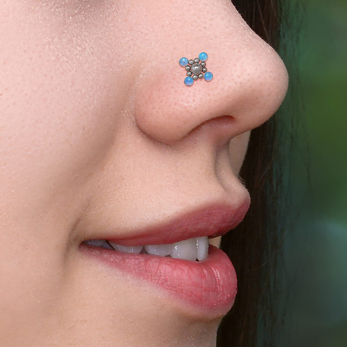 Titanium Nostril Ring Opal - Nose Stud Screw 20g - Nose Ring 18g - Nose Pin - Nose Bone Stud 22g - Nose Earring 16g (Gauge Size: 18g; Style: Left Screw)