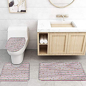 BestLives Valentines Shower Curtain Sets with Rugs Stripe Gold Love Hear Soft Toilet Lid Cover for Bathroom Classic Black Pink Stripe 4 Pcs Bathroom Sets with Bath Mat and 12 Hooks