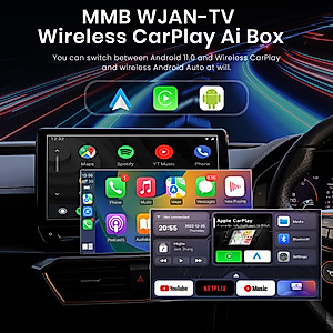 MMB Wireless CarPlay Adapter & Android Auto Wireless, Magic Box, Black, WiFi, HDMI, USB, Voice Control, YouTube, Netflix, World TV, Mirroring, 1080p, Apple, Google, Television, Smartphone