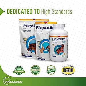 Vetoquinol Flexadin Plus Hip and Joint Supplement for Dogs, Glucosamine and Chondroitin for Dogs, Contains MSM and Chondroitin for Joint Support for Medium to Large Dogs Over 30lbs, 90ct
