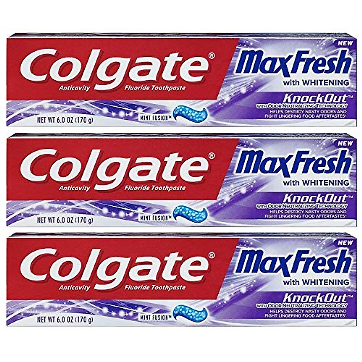 Colgate Max Fresh Toothpaste - KnockOut - With Odor Neutralizing Technology - Net Wt. 6 OZ (170 g) Per Tube - Pack of 3 Tubes