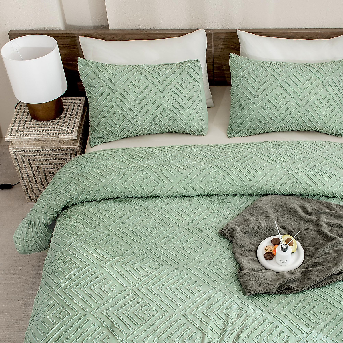 Andency Full Comforter Sets Sage Green, Boho Lightweight and Fluffy Bedding Set for Full Bed, 3 Pieces Tufted Farmhouse Design for All Seasons (79x90Inches, 1 Comforter and 2 Pillow Shams)