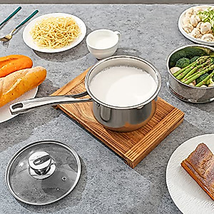 Stainless Steel Saucepan,DERUI CREATION 1.5 QT Food Grade 304 Stainless Steel Soup Pot and Steamer Basket,Cooking Pot with Lid (16cm（1.5QT）, Silver)