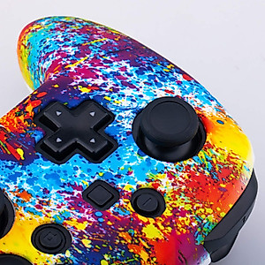 YoRHa Studded Silicone Transfer Print Cover Skin Case ONLY for Nitendo Official Switch Pro Controller x 1(Spashing Paint) with Pro Thumb Grips x 8