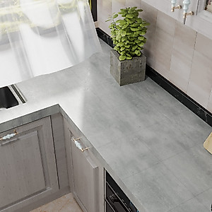 VEELIKE 24 Pack Peel and Stick Floor Tiles - Grey Vinyl, 12''x12'' Concrete Kitchen Floor Tile Stickers - Waterproof, Removable Self Adhesive - For Bedroom, Bathroom