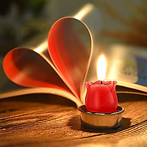 TecUnite 12 Pieces Rose Tealight Candles Handmade Delicate Rose Flower Candles for Valentine's Day Party Wedding Spa Home Decoration Gifts (Red)