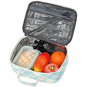 CAMTOP Lunch Box Kids Insulated Lunch Bag Small Cooler Thermal Meal Thermal lunchbox for Girls Boys School Picnics（Lattice Colorful）