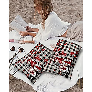 LEOSUCRE Pack of 2 Waterproof Decorative Pillow Covers, Valentines Day Plaid Throw Pillow Covers Rectangle Pillowcases Cushion Covers for Couch Patio Garden 20x12 Inch Love Gnome Tree Black and White