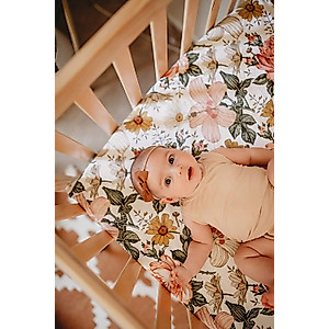 Fitted Crib Sheet (Mini Size) - Garden Floral (White) Design, Woven 100% Cotton for Baby Girl Infant Nursery Bedding and Bassinet Mattress Cover Inspiration by Mini Wander