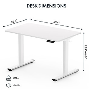 FLEXISPOT Electric Stand Up Desk Workstation 40 x 24 Inches Whole-Piece Desktop Ergonomic Height Adjustable Standing Desk (White Frame + 40" White Desktop)