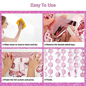 2 Packs Bachelorette Party Decorations 70s 80s Retro Disco Party Party Decorations Disco Ball Foil Curtain Bachelorette Party Supplies Backdrop Curtains Foil Fringe Curtains (Rose Gold)