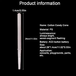 PURULEMCN 4 Pcs LED Cotton Candy Cones Reusable Cotton Candy Sticks LED Glowing Cotton Candy Cones for Cotton Candy Maker and Any Type 4PCS