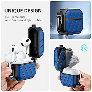 ROCKREGE Compatible with Apple Airpods 3rd Generation Case Waterproof Cover for Man Women, Full-Body Military Grade Protective Case Cover with Keychain and Secure Lock for AirPods 3 Case(Blue)