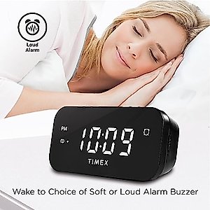 Timex Alarm Clock with Large Display, Digital Alarm Clock for Bedroom Includes 120V Universal Power Adapter (T121B - Black)