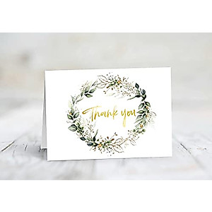 Thank You Cards with Envelopes & Stickers - Gold Foil Greenery (Bulk 32-Pack), Watercolor Eucalyptus Thank You Blank Notes For Engagement, Wedding, Baby Shower, Graduation, Bridal, Business, Anniversary