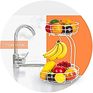 Kufutee 2-Tier Countertop Fruit Basket Bowl With Banana Hanger,White