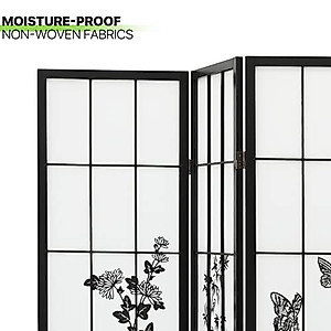 Magshion Folding Room Dividers 5.9ft 4-Panel Portable Room Separators Divider Wall, Oriental Ink Four Noble Ones Print Folding Room Dividers Freestanding Black Screen for Home Office