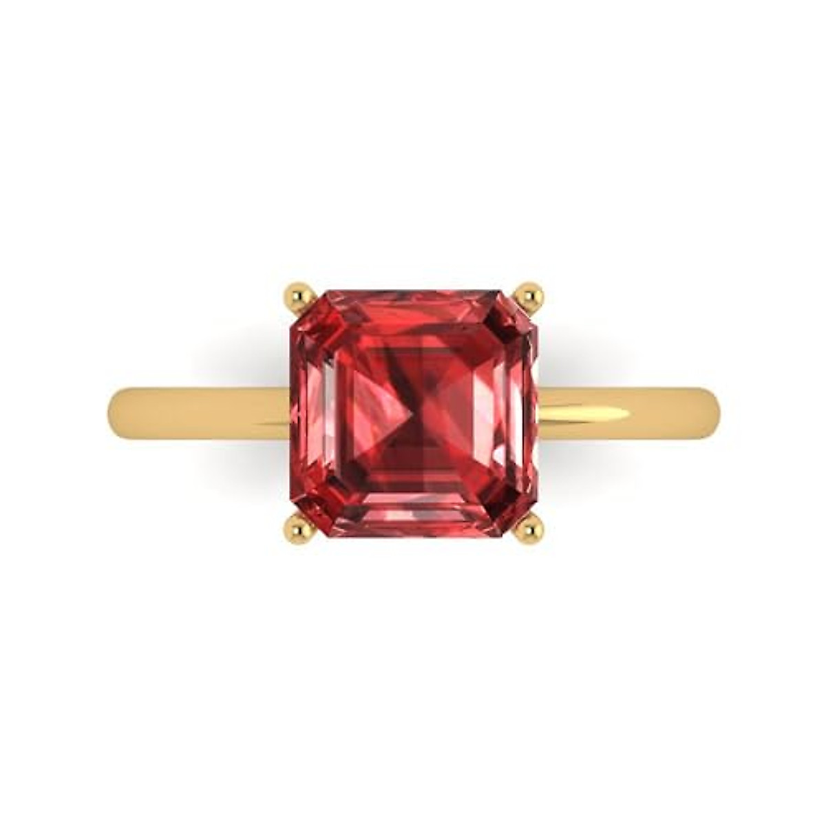 Clara Pucci 2.5 ct Asscher Cut Solitaire Natural VVS1 Red Garnet Engagement Bridal Promise Anniversary Ring 18K Yellow Gold Size 7.75